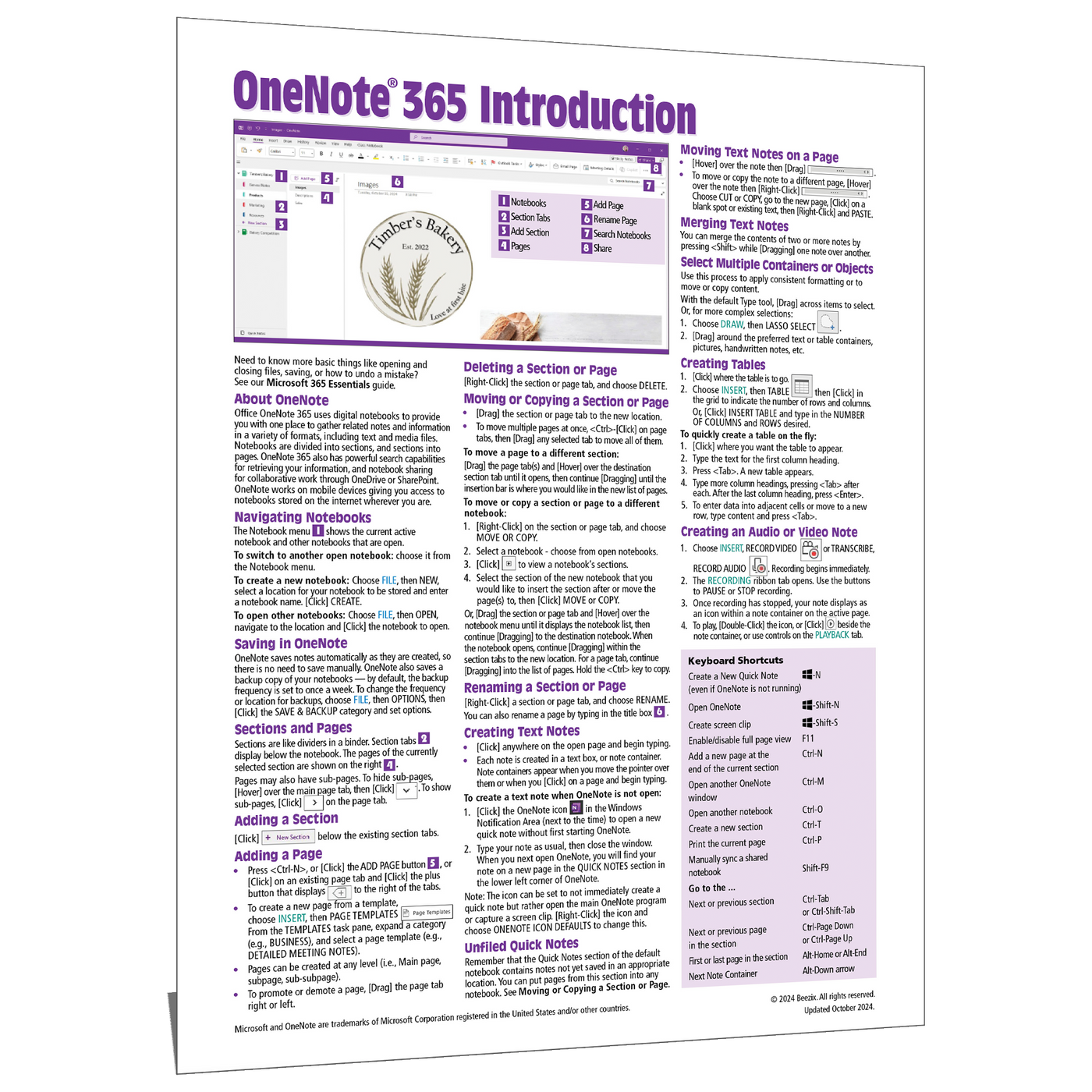 OneNote 365 Introduction Quick Reference Guide - Windows Version — Beezix