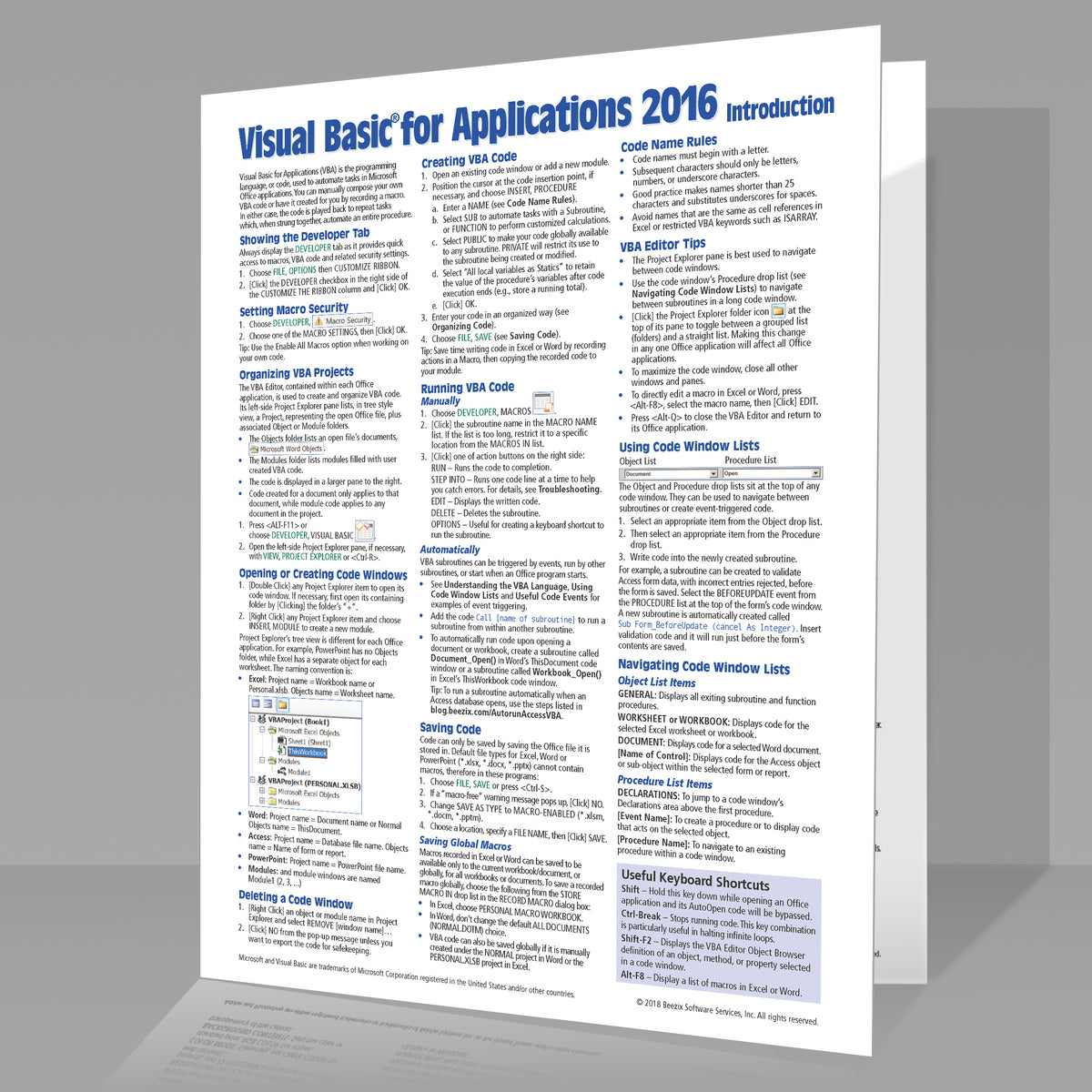 Visual Basic for Applications VBA 2016 Quick Guide Card - Beezix