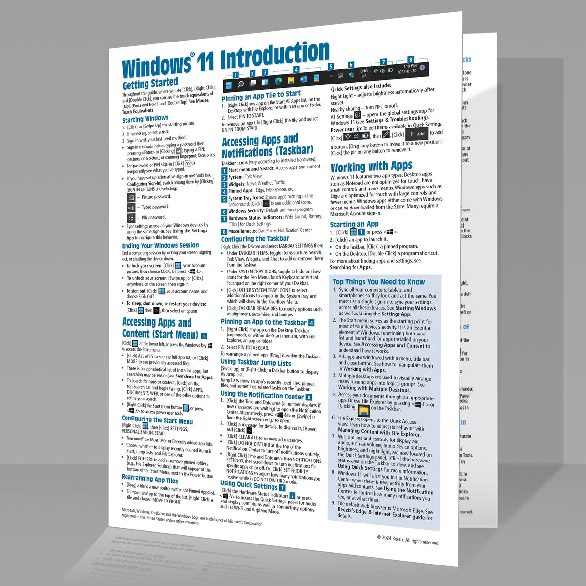 Windows 11 Quick Reference, Cheat Sheet, Guide, Card - Beezix