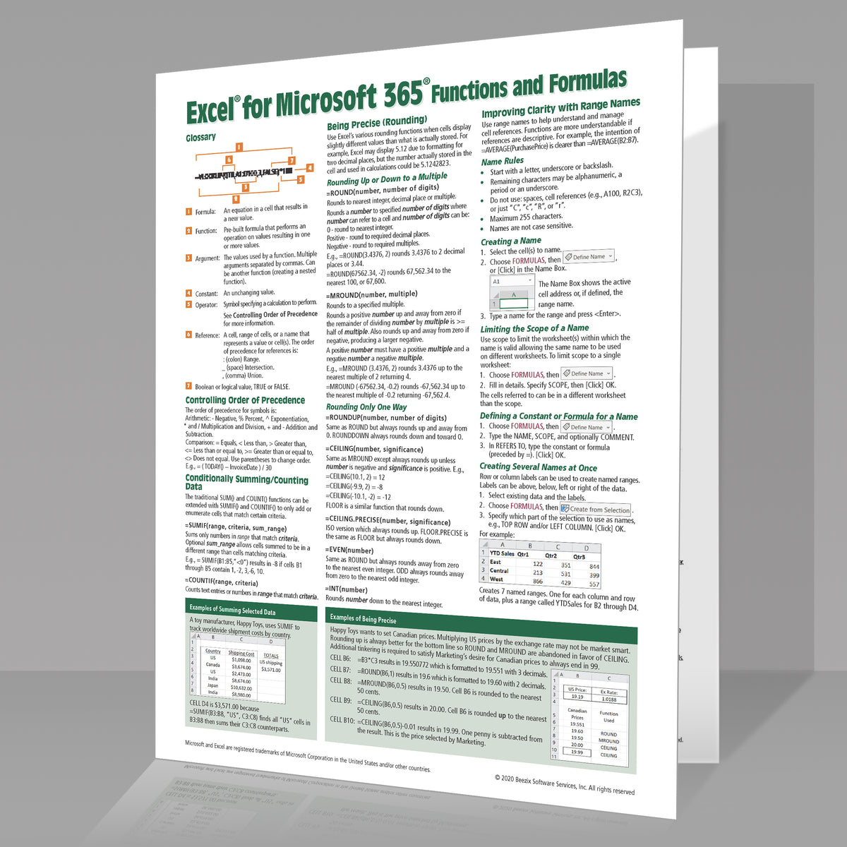 Excel for Office 365 Functions Formulas Quick Reference, Training Guide - Beezix