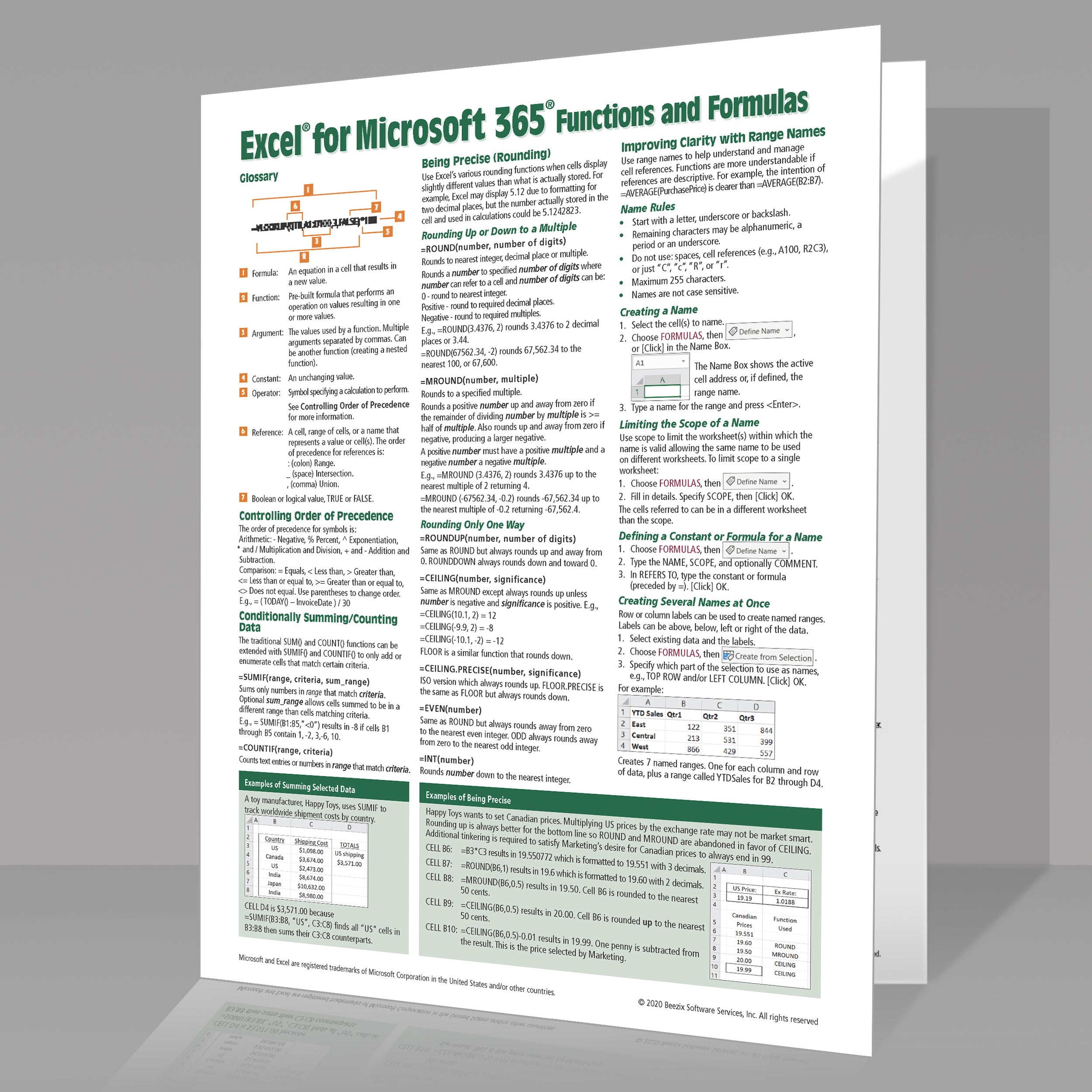 Excel for Office 365 Functions Formulas Quick Reference, Training Guide ...