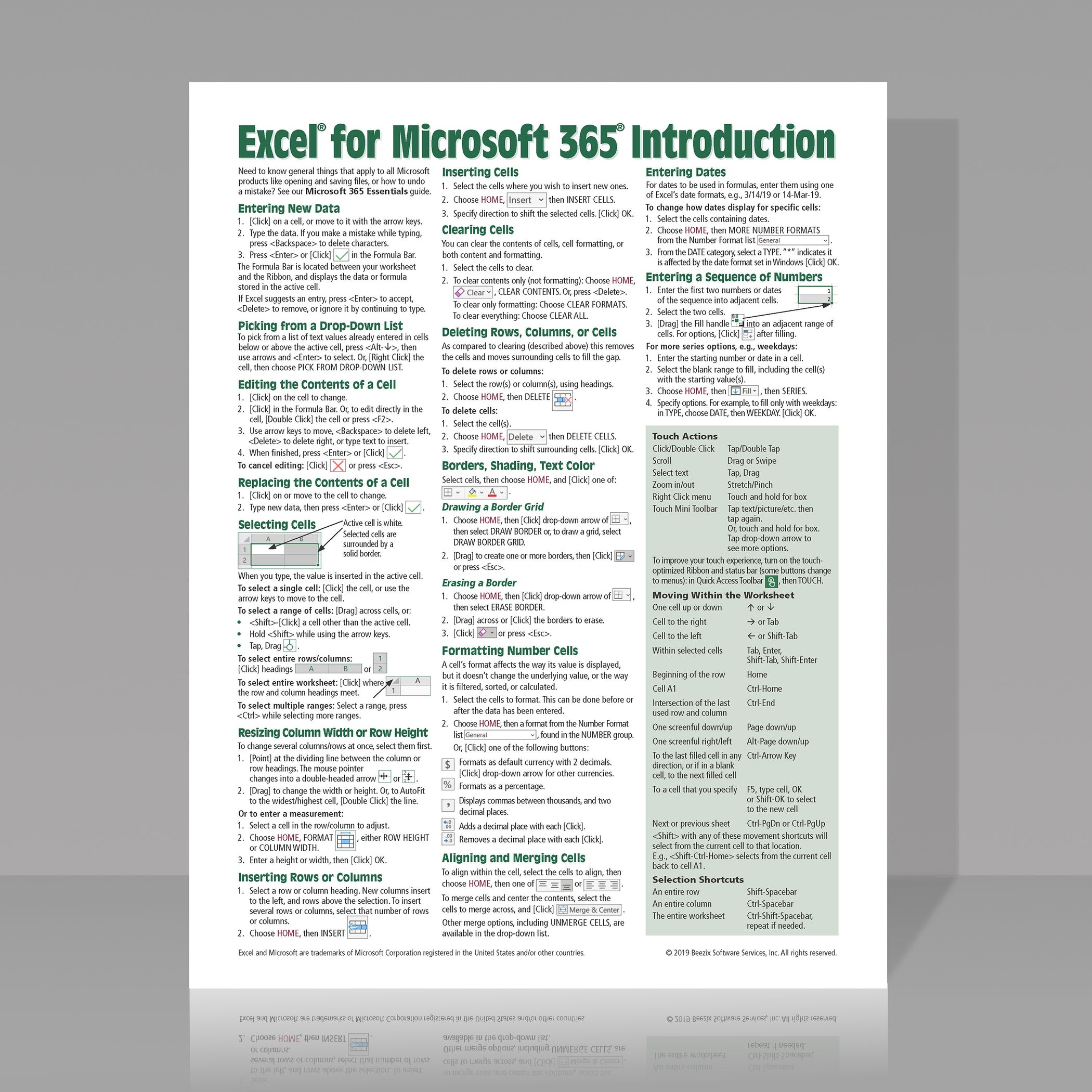 Excel 365 Quick Reference, Training Guide, Cheat Sheet - Beezix