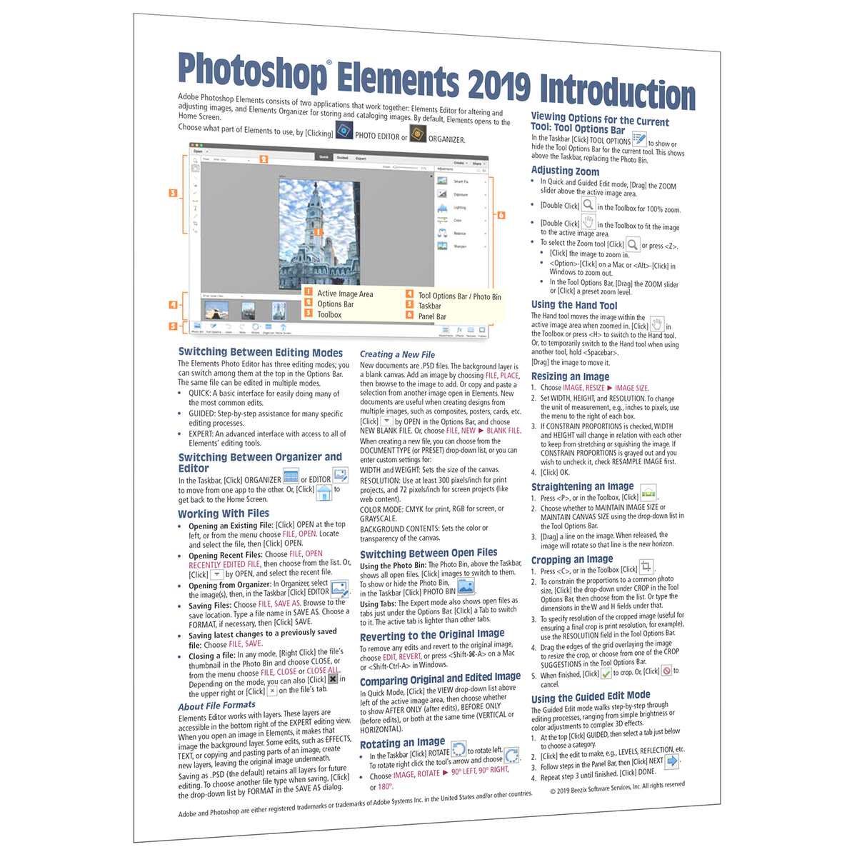 Photoshop Elements 2019 Quick Reference, Cheat Sheet, Guide - Beezix