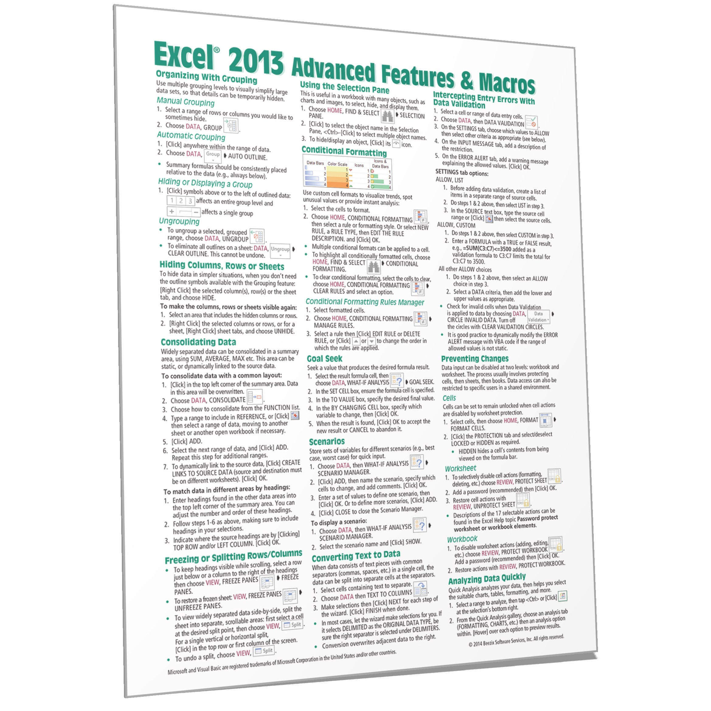 Excel 2013 Advanced Quick Reference Card, Cheat Sheet - Beezix