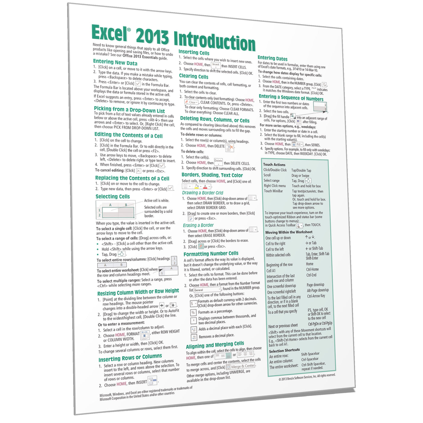 Excel 2013 Quick Reference Guide Card Cheat Sheet - Beezix