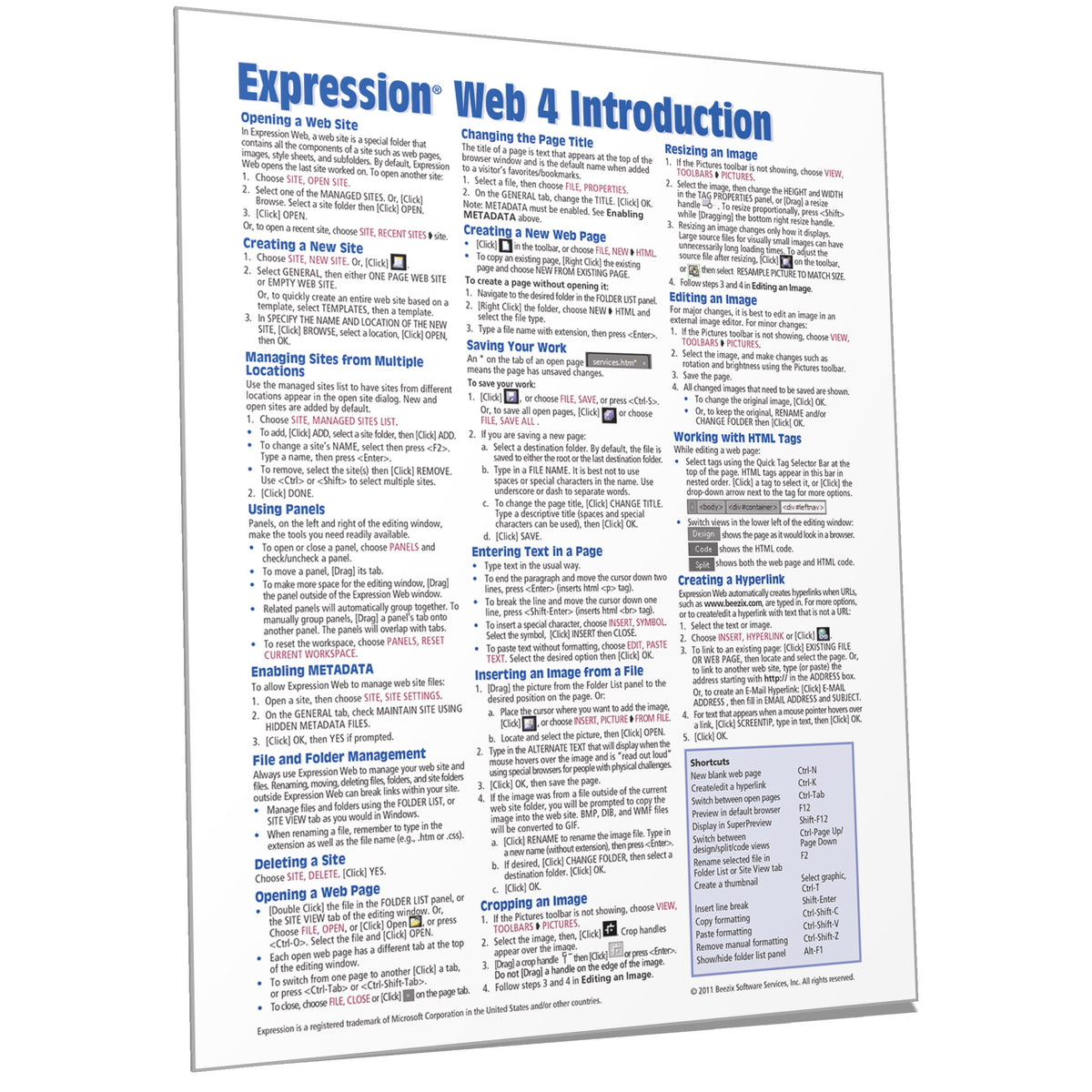 Expression Web 4 Quick Reference Cheat Sheet Guide Card Beezix