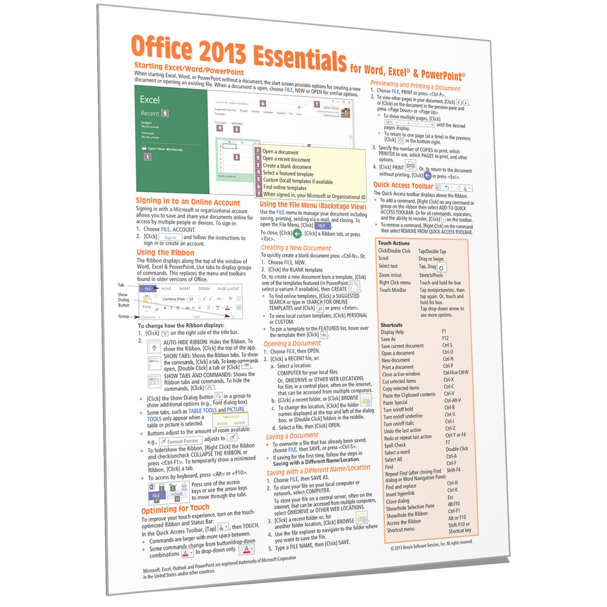 Office 2013 Cheat Sheet, Quick Reference Guide Card - Beezix
