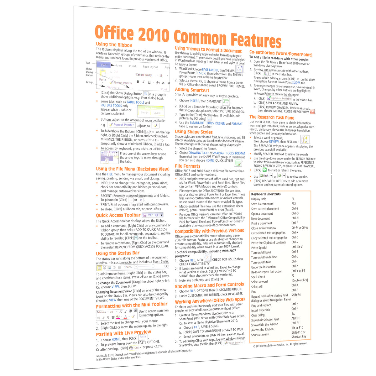 Microsoft Office 2010 Quick Reference Common Features Card - Beezix