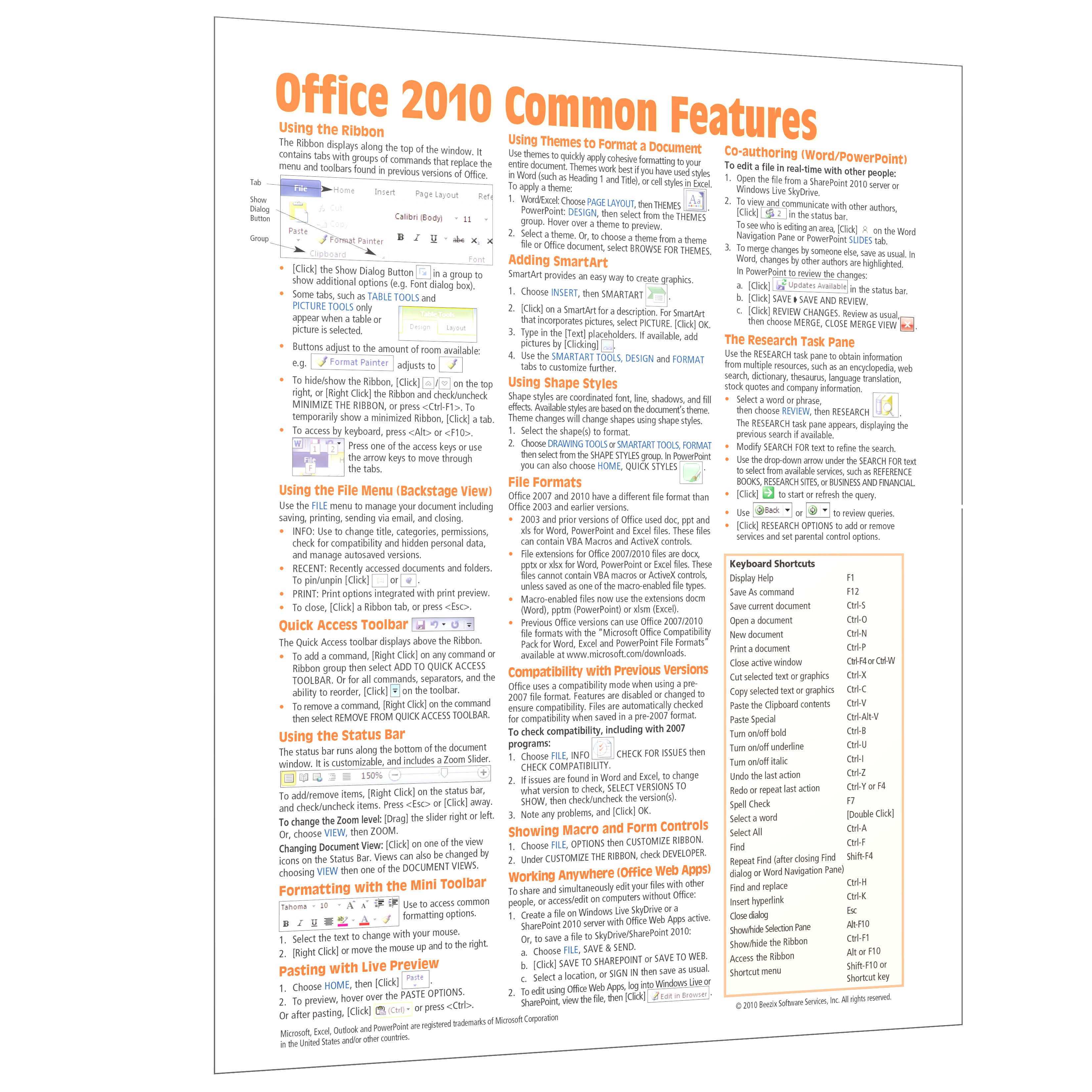 Microsoft Office 2010 Quick Reference Common Features Card - Beezix