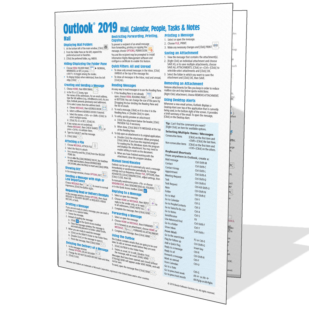 Excel 2019 Quick Reference, Training Guide, Cheat Sheet - Beezix