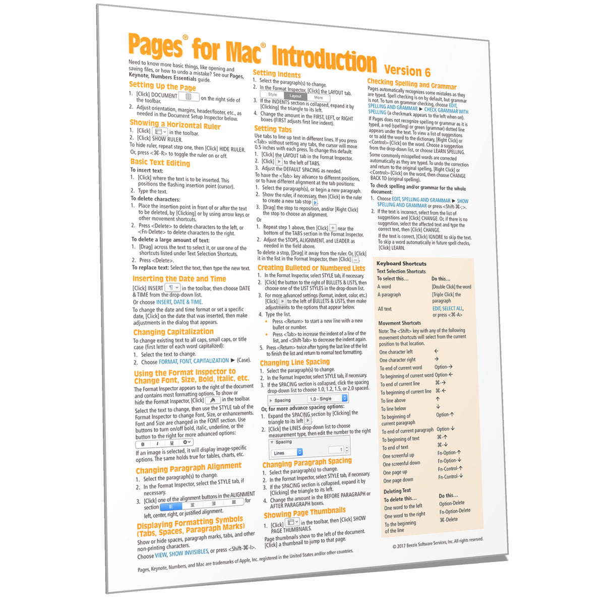 Pages Mac 6 Quick Reference, Cheat Sheet, Guide Card- Beezix