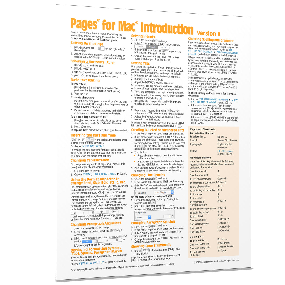 Pages Mac 8 Quick Reference Cheat Sheet Guide Card Beezix