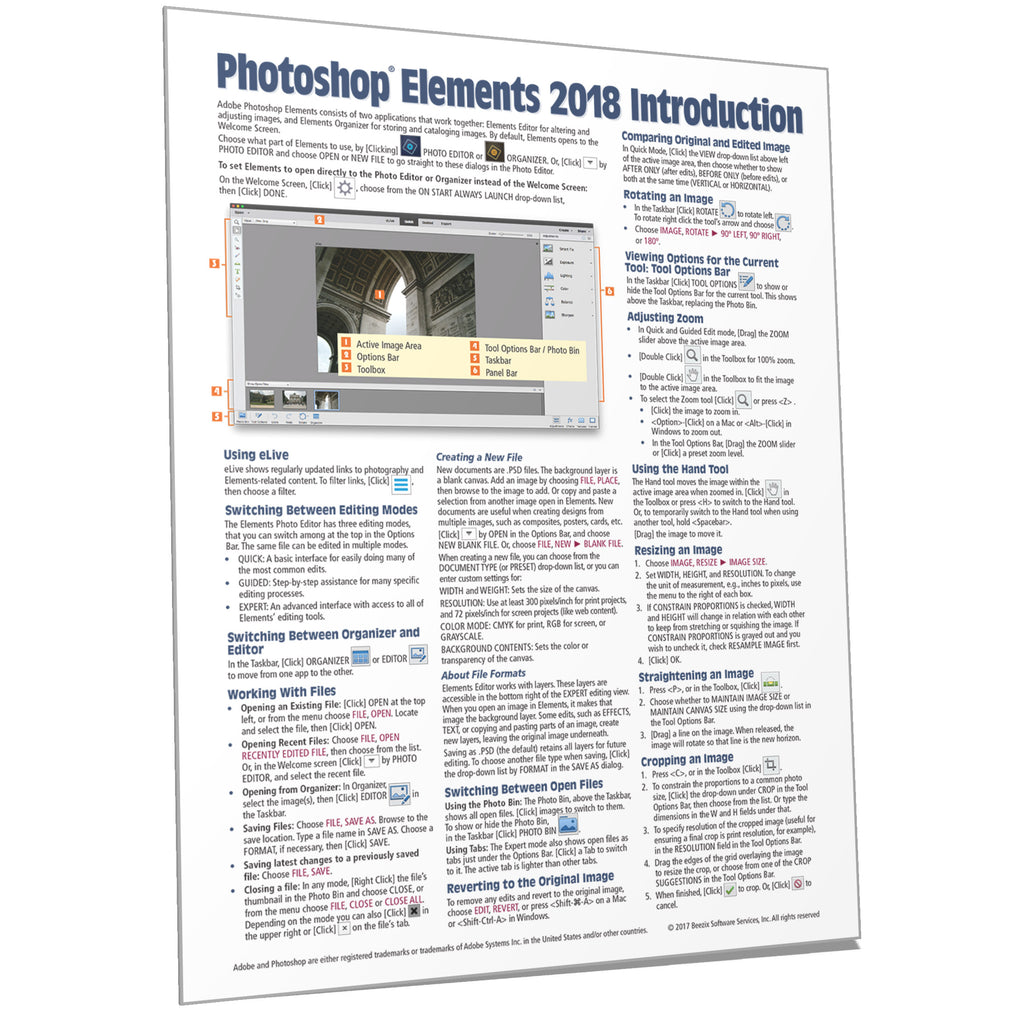 Adobe Photoshop Elements Quick Reference, Cheat Sheet, Guide - Beezix