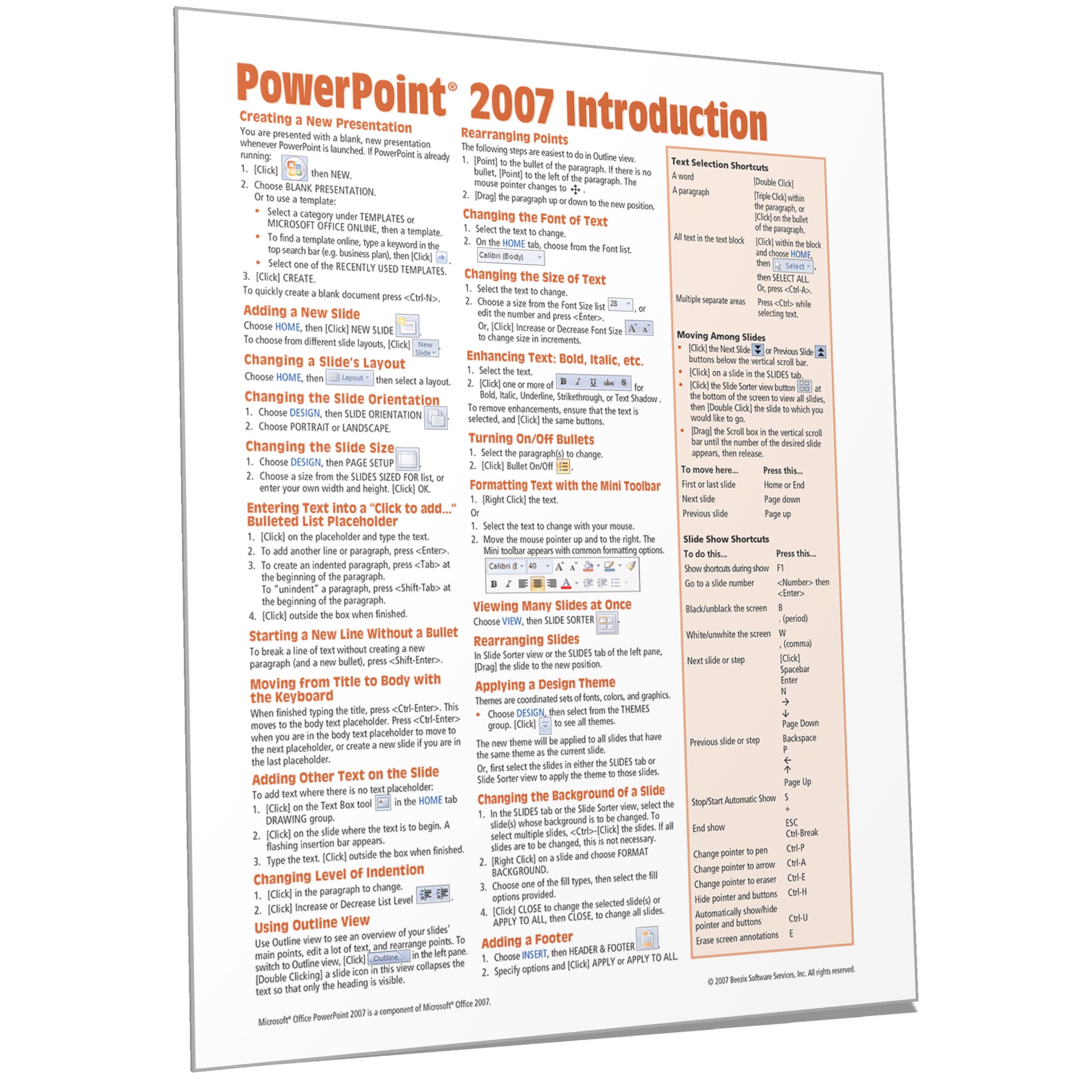 PowerPoint 2007 Quick Reference, Cheat Sheet, Guide, Card - Beezix