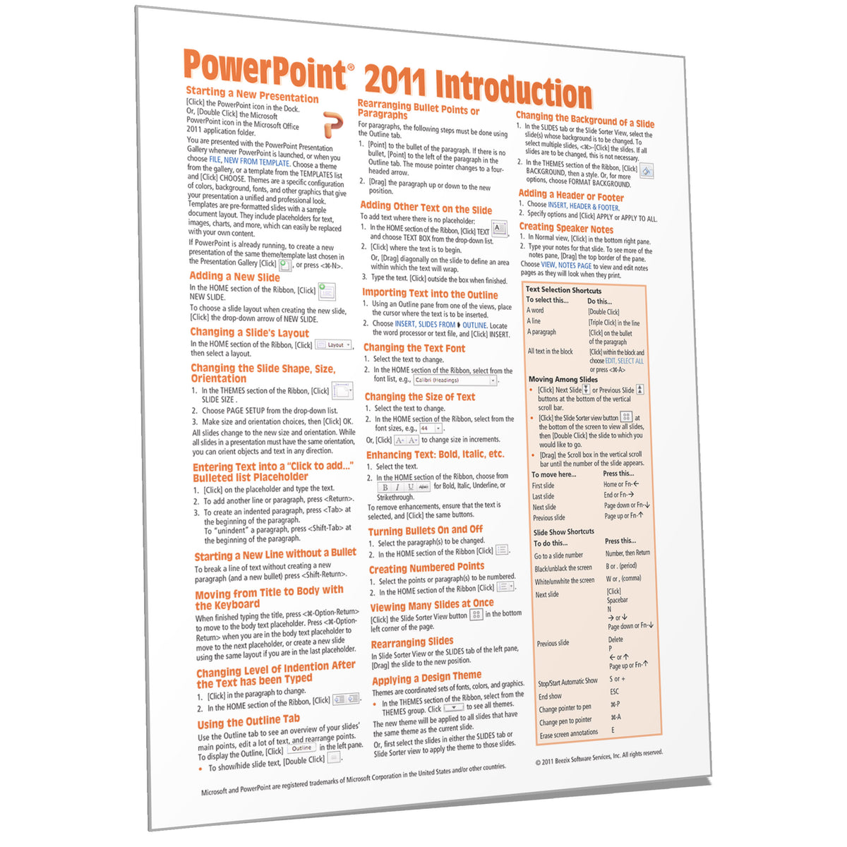 Mac PowerPoint 2011 Quick Reference, Cheat Sheet Card- Beezix