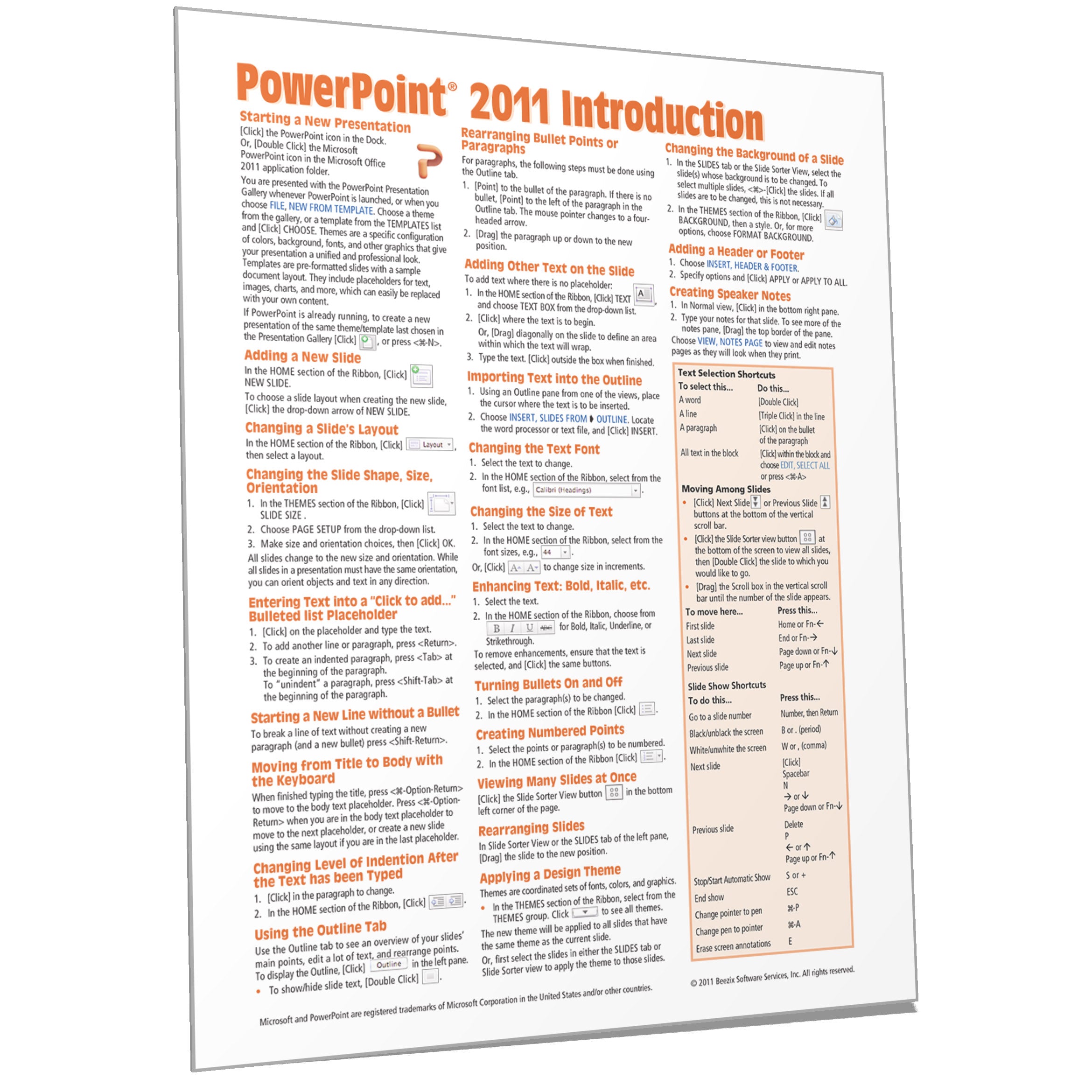 Mac PowerPoint 2011 Quick Reference, Cheat Sheet Card- Beezix