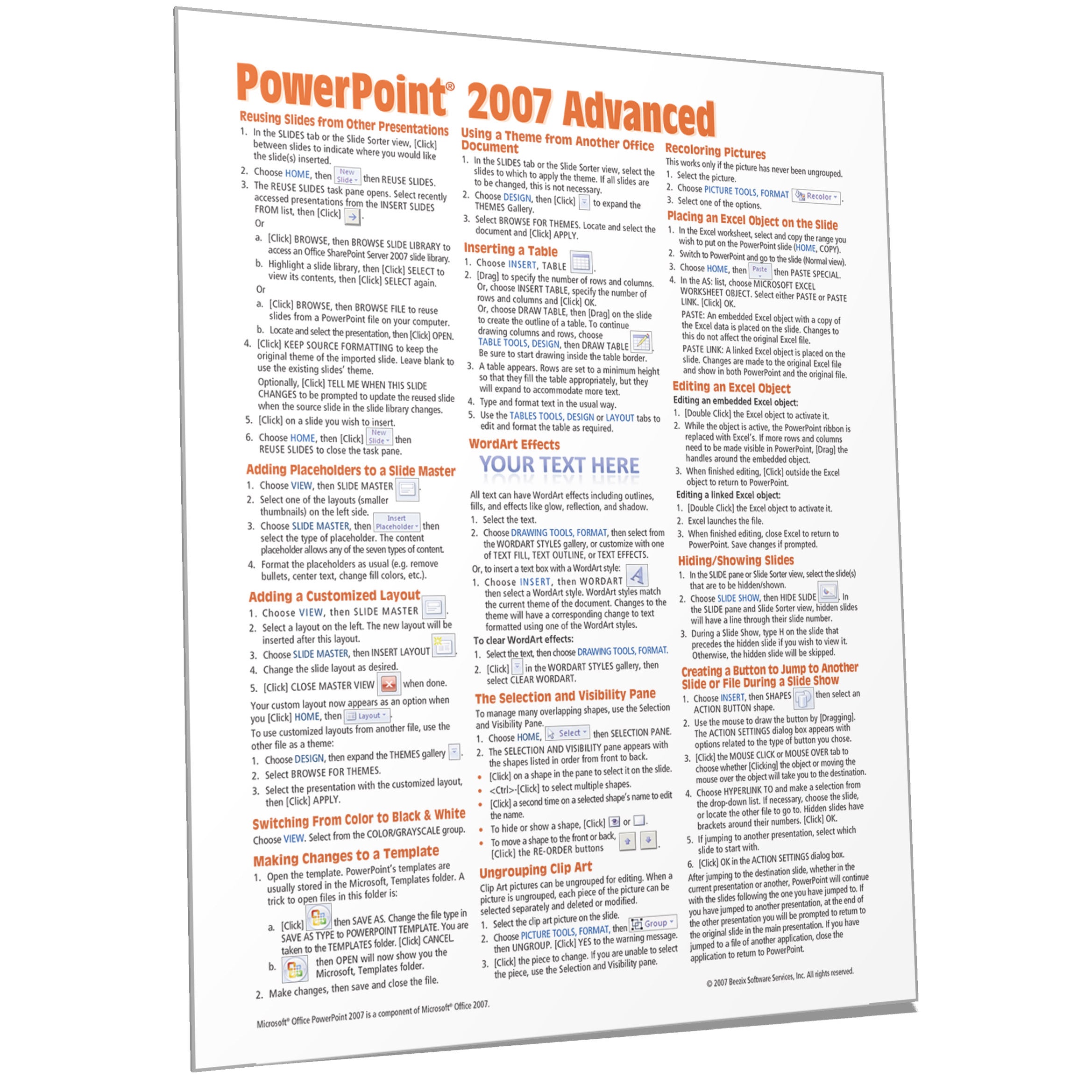 PowerPoint 2007 Advanced Quick Reference, Cheat Sheet, Guide - Beezix