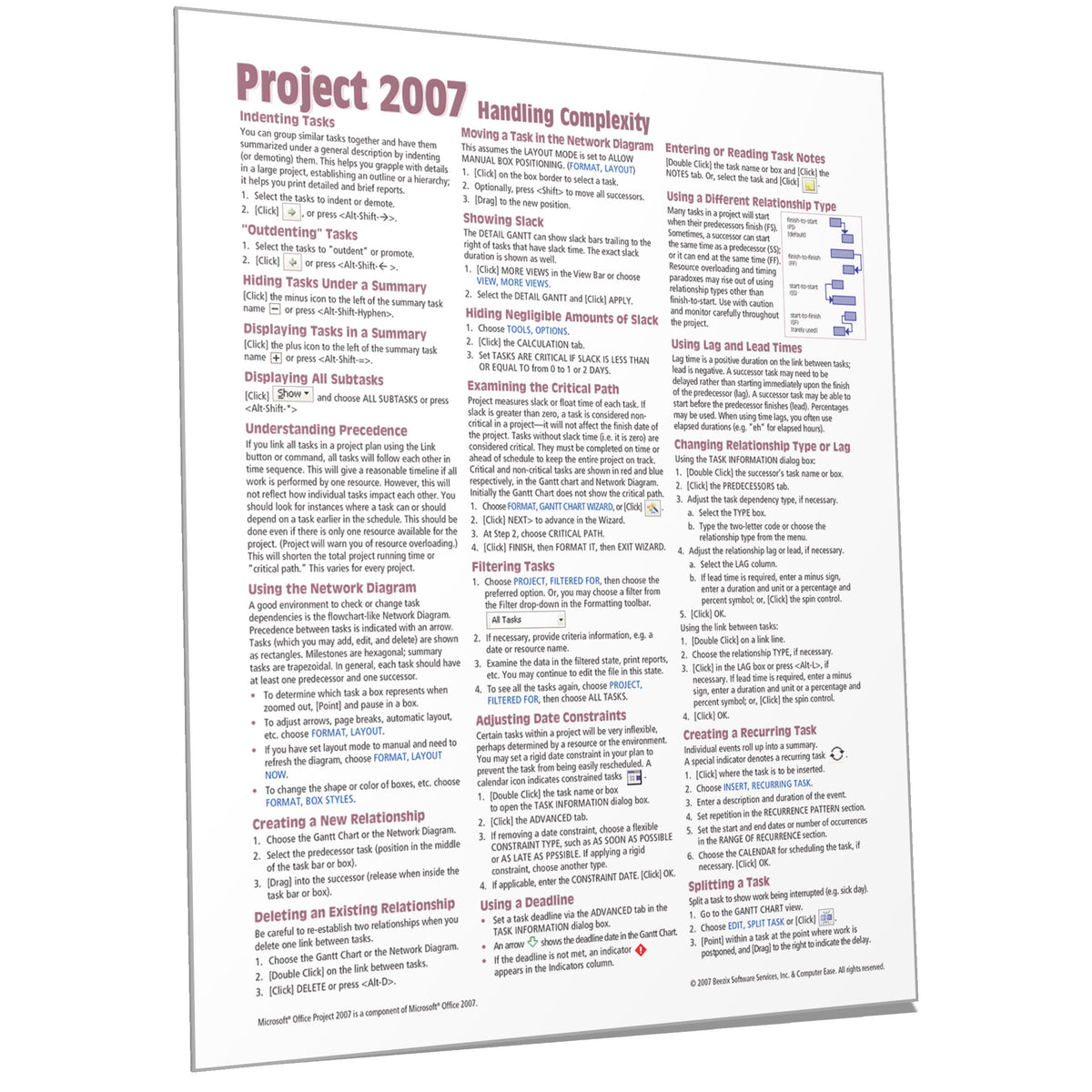 Project 2007 Intermediate Quick Reference Cheat Sheet Card - Beezix
