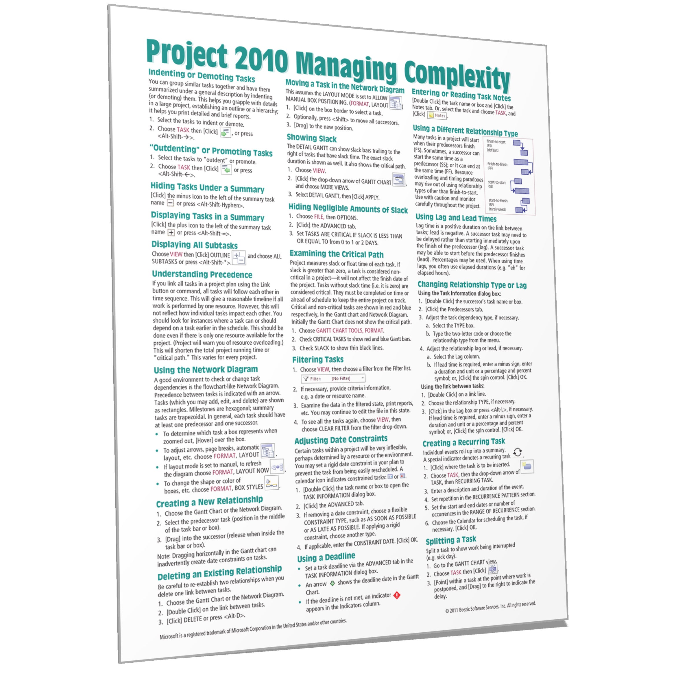 Microsoft Project 2010 Intermediate Quick Reference Card - Beezix