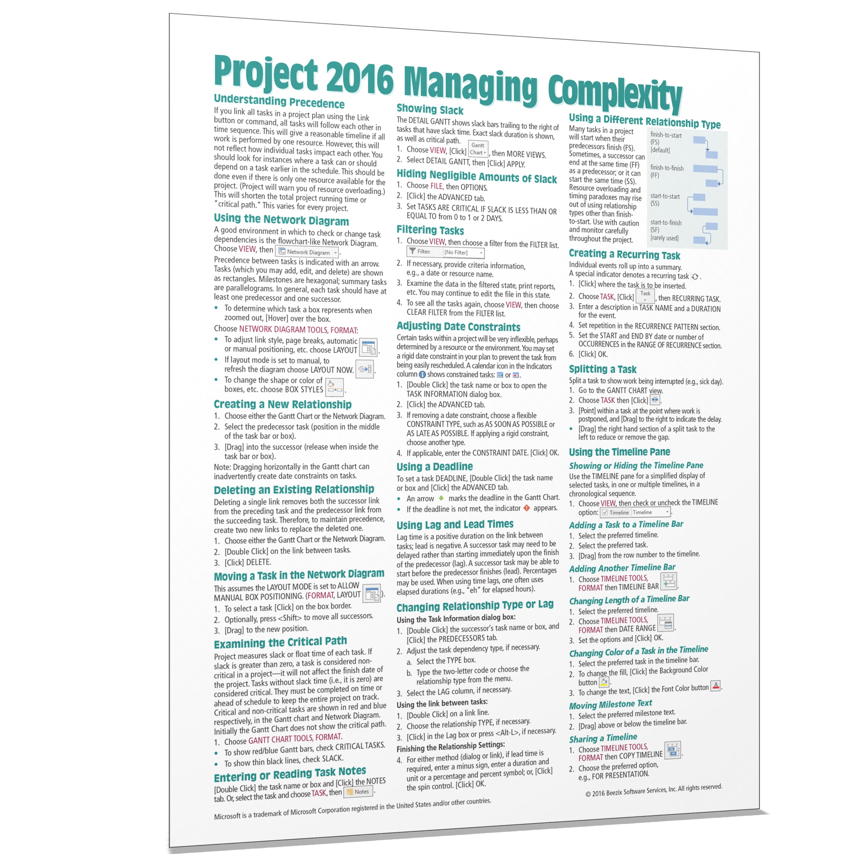Microsoft Project 2016 Intermediate Quick Reference Card - Beezix