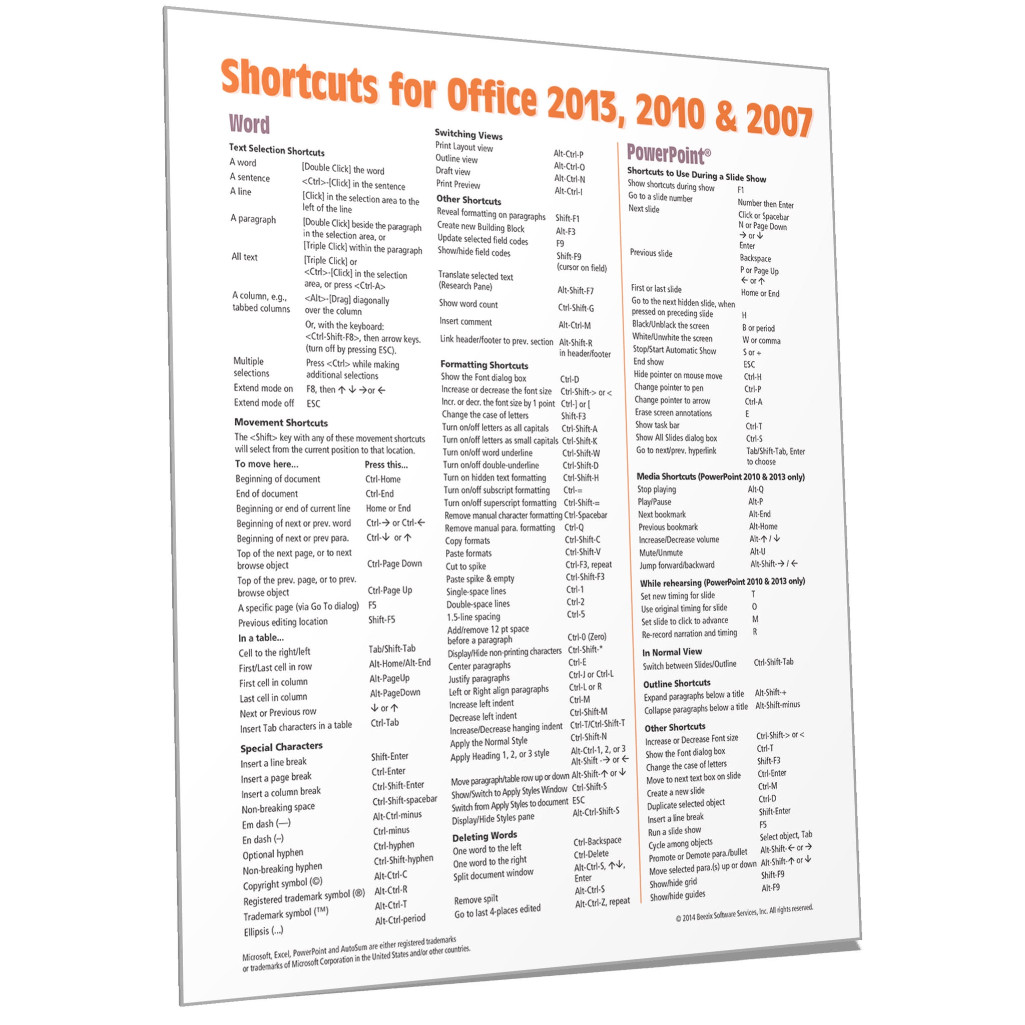 OneNote 2013 Quick Reference, Cheat Sheet, Guide, Card - Beezix
