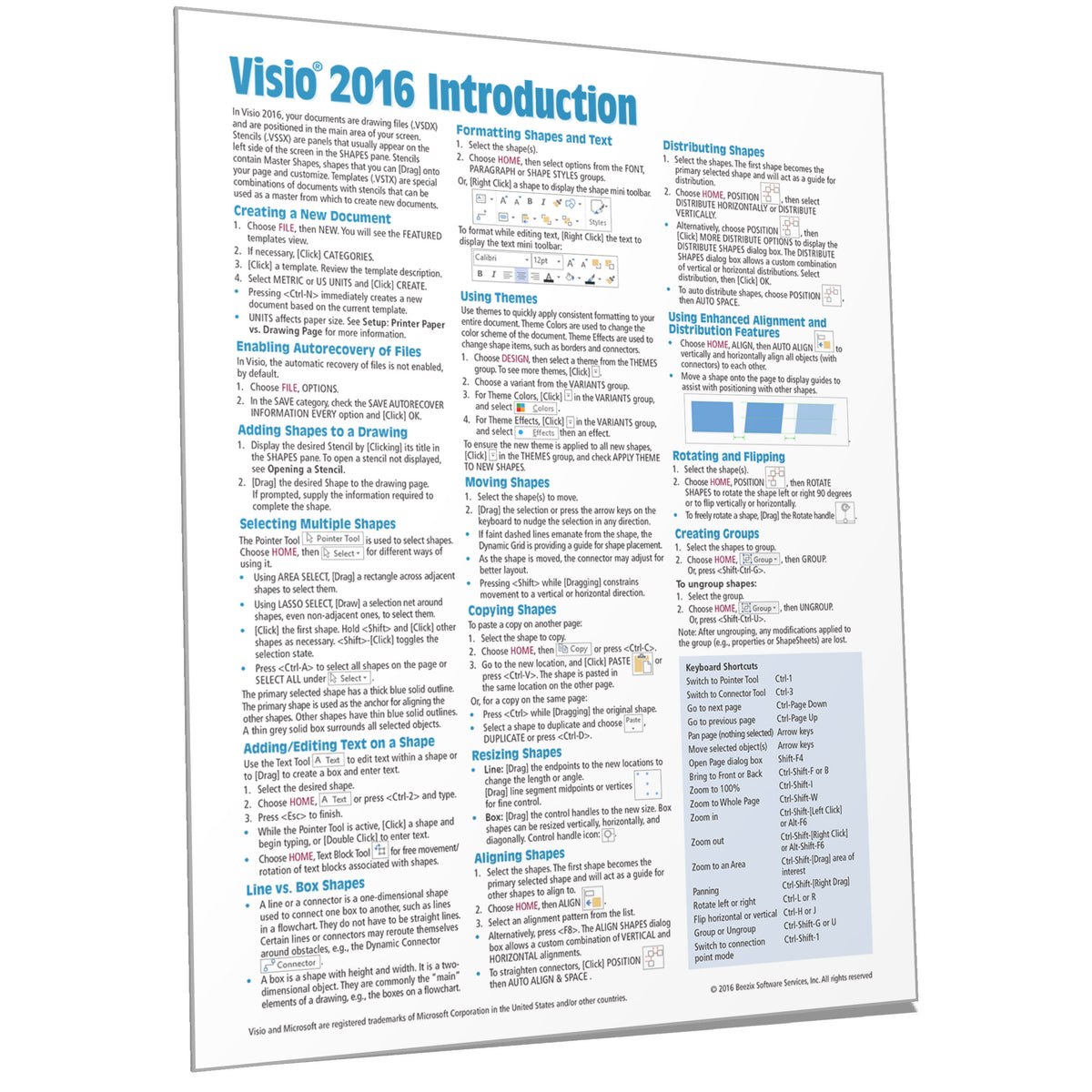 Visio 2016 Quick Reference, Cheat Sheet, Guide, Card - Beezix
