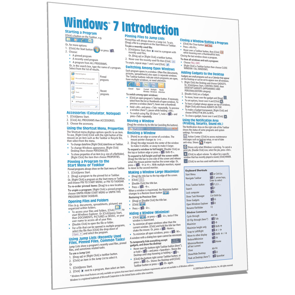 Windows 10 Quick Reference, Cheat Sheet, Guide, Card - Beezix