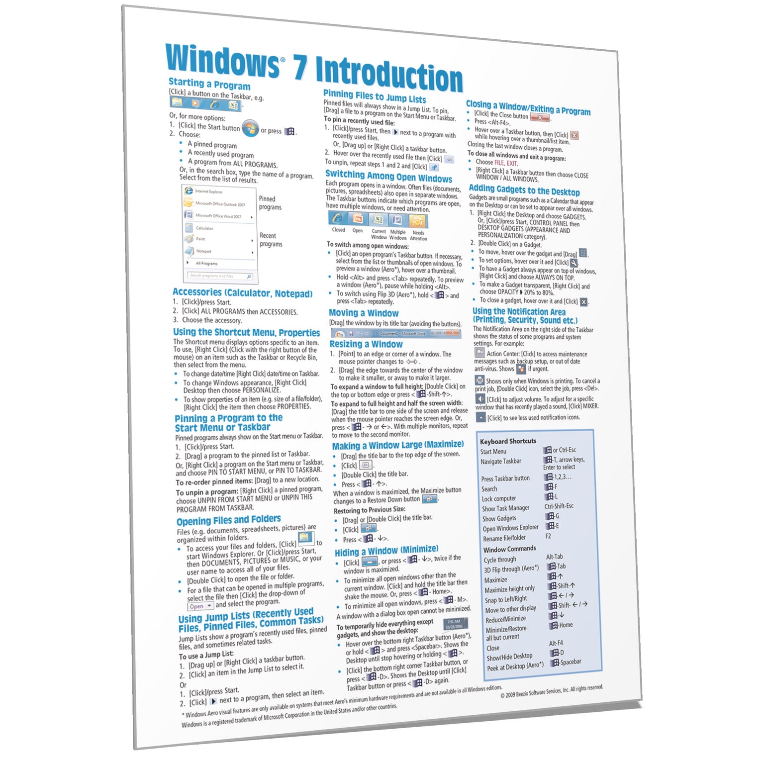 Windows 10 Quick Reference, Cheat Sheet, Guide, Card - Beezix