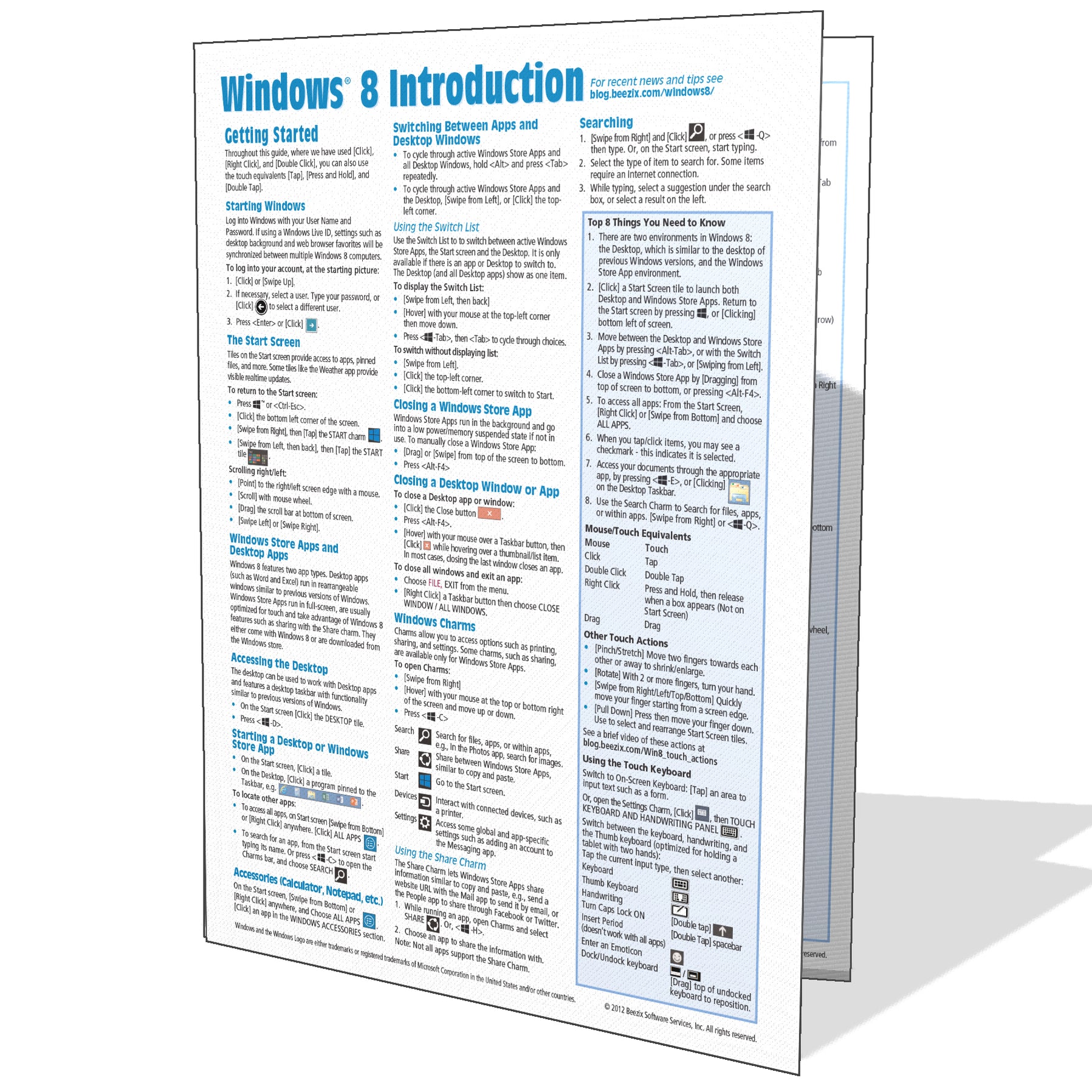 Windows 10 Quick Reference, Cheat Sheet, Guide, Card - Beezix